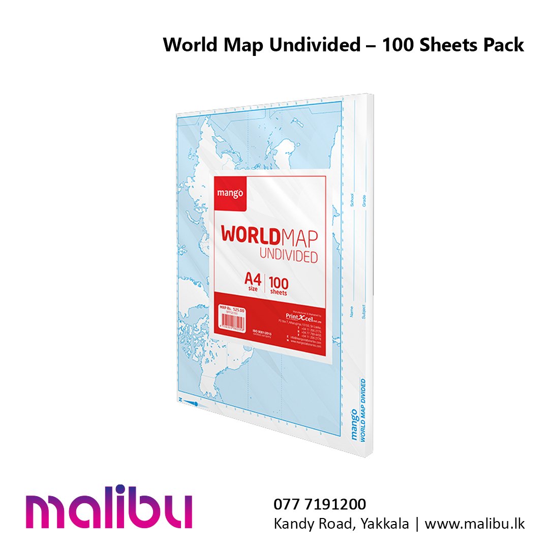 World Map Undivided – 100 Sheets Pack – Malibu.lk – Stationery Store